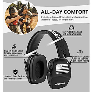 PROHEAR 016 Ear Protection Safety Earmuffs for Shooting, NRR 26dB Noise Reduction Slim Passive Hearing Protector with Low-Profile Earcups, Compact Foldable for Gun Range, Mowing (Patriot)