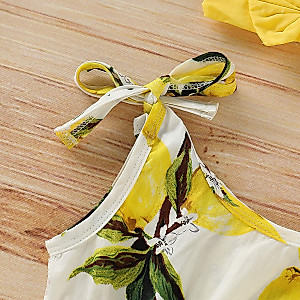 BOEBNOZCV Newborn Baby Girl Shoulder Girdle Pompom Tassel Romper Bodysuit Outfits Sleeveless Summer Lemon Sunsuit Clothes (Lemon, 0-6 Months)