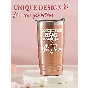Onebttl Grandma Gifts, Insulated Stainless Steel Wine Tumbler with Lid and Straw, Gifts for New Grandma on Mother’s Day, 20 oz, Rose gold, Promoted from Dog Grandma to Human Grandma