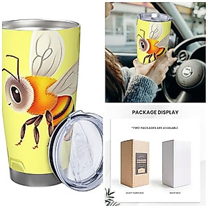 Bee in Flower Tumbler with Lid and Straw 20oz Stainless Steel Car Cup for Hot and Cold Drinks, Double Wall Insulated Travel Coffee Mug Reusable Drink Thermos Cup Birthday Gifts