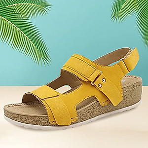 Fashion Wedges Shoes Sandals Women's Sandals Buckle Shoes for Women Summer Strap Women's Slides Sandals for Women (Yellow, 9)