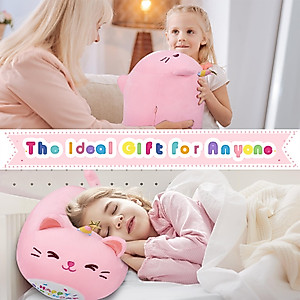 Pink Birthday Cat Plush Stuffed Animals-Gifts for Girlfriend, 16'' Pink Cat Plush, Kawaii Plushies Cat Body Pillow Cat Plushie, Kitten Plush Throw Pillow Sleeping Pillow Kids Birthdays Gifts