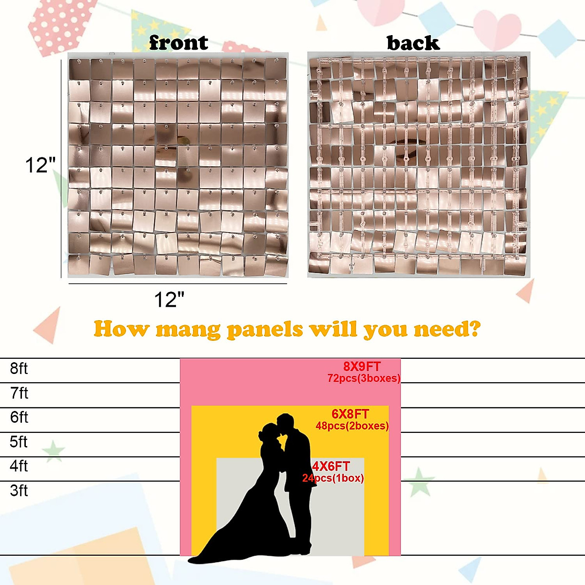 ZUOVAOV Shimmer Wall Backdrop Ppanels- 24 Pieces Square Panel DIY Party Backdrop for Birthday Party, Wedding, Bachelor Party, Halloween & Christmas Party and Other Party Events (Rose Gold)