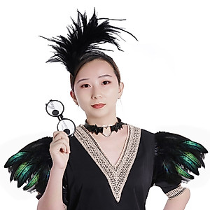 1920s Feathers Fascinator Headband 50s Prom Queen Headpiece for Women Kentucky Derby Cocktail Wedding Tea Party Gatsby (Black)