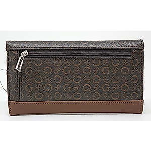 GUESS Women's Evanston Logo Print Slim Trifold Wallet Clutch Bag - Dark Brown