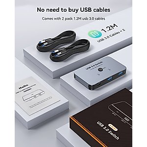 USB Switch 3.0 KVM Switch, ABLEWE Aluminum USB switcher 2 Computers Sharing 4 USB Devices for PC Printer Scanner Mouse Keyboard with 2 Pack USB 3.0 Cable