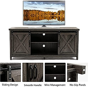 Vinctik 6&Fox 58In Farmhouse Entertainment Center,Rustic TV Stand for up to 65 inch TV with Wood Sliding Barn Door,Adjustable Storage Shelf,Media TV Table