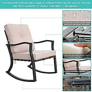 ALAULM Outdoor Rocking Chairs 3 Pieces Patio Bistro Set Patio Furniture Set Armrest Chair with Sand Thickened Cushions and Coffee Table for Patio Backyard Porch