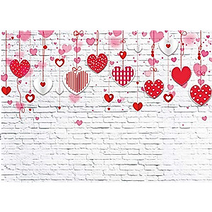 LTLYH 8x6ft Valentine's Day Backdrop White Brick Wall Red Hearts Photography Background Valentine's Day Wedding Bridal Shower Birthday Party Decor Banner Portrait 088