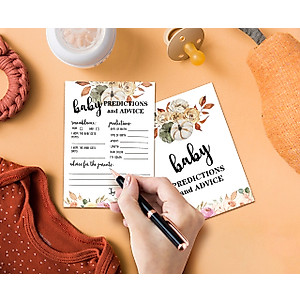 30 Double Side Baby Prediction And Advice Game Cards, Floral Pumpkin Thanksgiving Day Baby Shower Game Cards - 5" x 7"(01)