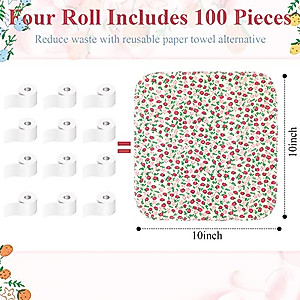 Tanlade 100 Pcs Reusable Paper Towels Washable Roll Paperless Paper Towels Dish Washable Roll Reusable Toilet Cloth Washable Cotton Towels with Cardboard Roll for Paperless Dishcloths Replace (Flower)