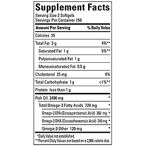 Nature Made Burp Less Fish Oil 1200 mg, Fish Oil Supplements, Omega 3 Fish Oil for Healthy Heart Support, Omega 3 Supplement with 300 Softgels, 150 Day Supply