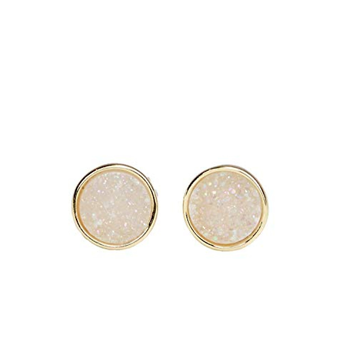 White Druzy Quartz Stud Earrings-Genuine Drusy Gemstone-Gold-8mm-Jewelry Gift Idea-Holiday-Stocking Stuffer-New Years (White Druzy)
