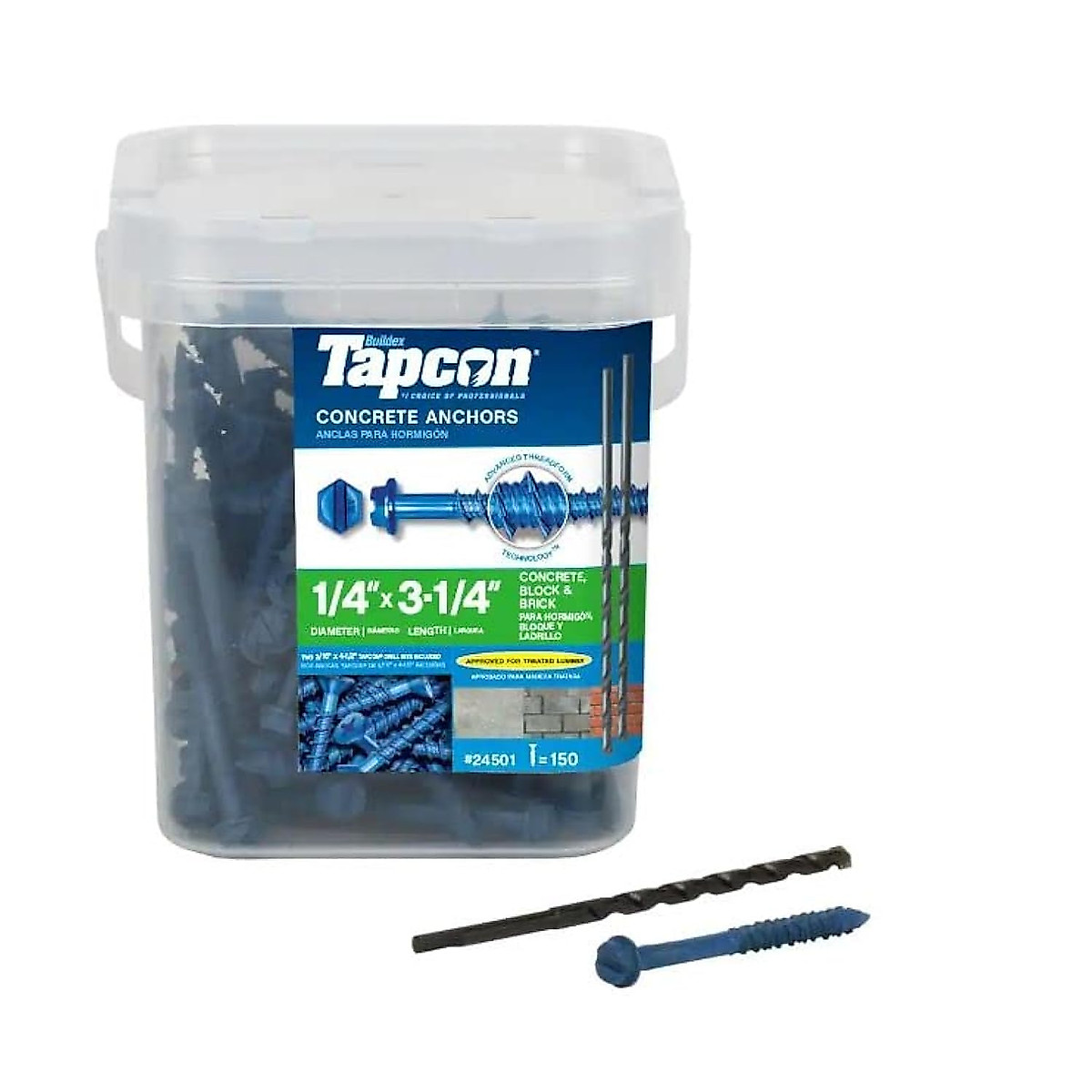 TAPCON 1/4 in. x 3-1/4 in. HEX Washer Head Screw Anchor 150CT, Blue
