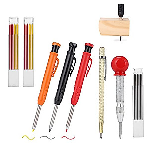 ACBungji 23 Pcs Mechanical Carpenter Pencils Set with Metal Solid Pencil Marking Tool Built-in Sharpener, Carbide Scriber Tool, Center Punch and Refills for Woodworking Architect Construction