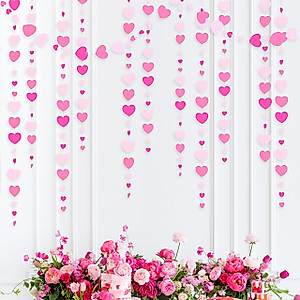 Valentines Day Party Decorations Hot Pink White Hanging Paper Heart Garland Streamer for Birthday Bachelorette Engagement Wedding Bridal Shower Anniversary Minnie Flamingo Pink Girl Party Supplies