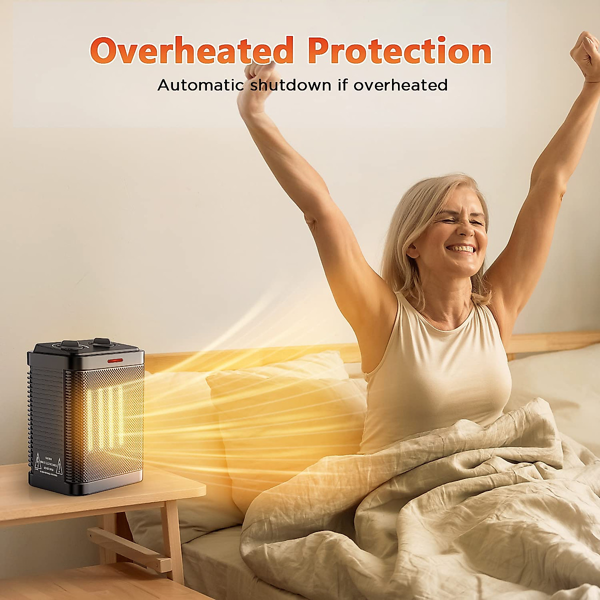 Faryuan Space Heater, Portable Electric Ceramic Heater, Small Space Heater with Thermostat, 2S Fast Heating, Overheating & Tip-Over Protection, 1500W Heater for Indoor Use, Office, Home