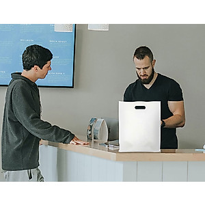 Purple Q Crafts Plastic Bag with Die Cut Handle Bag 15"x18" White Plastic Merchandise Bags 100 Pack for Retail, Gifts, Trade Show and More