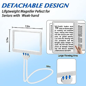 NZQXJXZ Large 5X Hands Free Magnifying Glass for Reading Neck Wear Magnifier Flexible Gooseneck Full Book Page Magnifier for Seniors Repair Sewing Cross Stitch