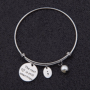 bobauna The Rest Is Still Unwritten Semicolon Bracelet Mental Health Suicide Awareness Inspirational Jewelry (rest unwritten bracelet)