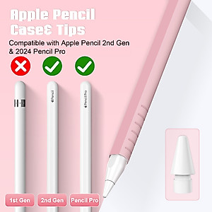 Laviitp 2 Pack Case for Apple Pencil Pro & 2nd Generation: Protective Cover Sleeve for iPencil Pro 2024- Silicone Grip Skin Accessories for iPad Pencil w/ 2 Pencil Tips 4 Nibs Cover, Pink+Purple