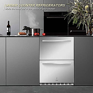 ICEJUNGLE Under Counter Refrigerator, Stainless Steel Under Counter Drawer Fridge Beverage Fridge Refrigerator with Digital Displayfor Outdoor and Home Use