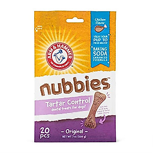 Arm & Hammer For Pets Nubbies Dental Treats for Dogs | Dental Chews Fight Bad Breath, Plaque & Tartar without Brushing | Baking Soda Enhanced Chicken Flavor Dog Treats, 20 Pcs (Packaging may vary)