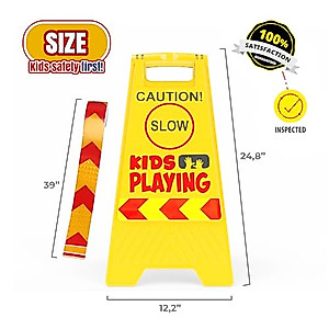 Children at Play Safety Signs for Street – 2 Pack Thick Slow Down Signs for Neighborhoods - Slow Down Sign - Children Playing Sign for Street - Kids at Play Sign - Children at Play Sign with Extra Reflective Tape
