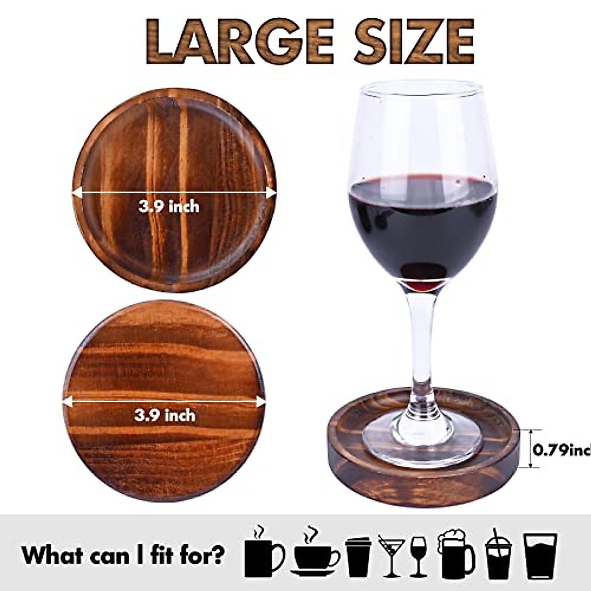 Coasters for Drinks, Set of 5 Natural Pine Wood Style Drink Coaster with Holder for Coffee Wooden Table, Mandala Coasters with Non-Slip Mat, Tabletop Protection, Suitable for Kinds of Cups