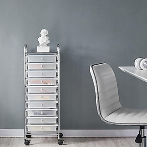 Topeakmart Plastic Trolley with 10 Drawers Rolling Cart Organizer Utility Cart Storage Bin Organizer on Wheels, White