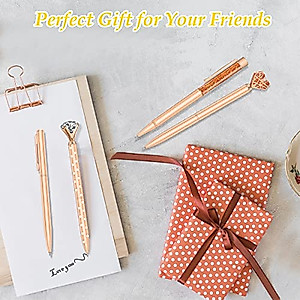 8 Pcs Rose Gold Ballpoint Pens Set, Metal Crystal Diamond Pen with Black Ink, Liquid Sand Glitter Pen Fancy Pens for Women Girls, Smooth Writing Pens for Office School Gifts Party Supplies (Rose Gold)
