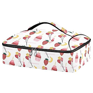 Kcldeci Insulated Thermal Food Carrier Insulated Casserole Carrier for Hot or Cold Food,Pink Is Lost with Cupcake Insulated Tote Bag for Potluck Cookouts Parties Picnic,Lasagna Lugger