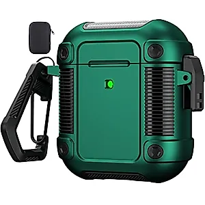 Valkit Compatible with Airpods Case Cover with Lock, Full-Body Military Rugged Shockproof AirPod 2nd Generation Case for Men Women Hard Shell Air Pod 2 & 1 Protective Skin with Keychain, Green