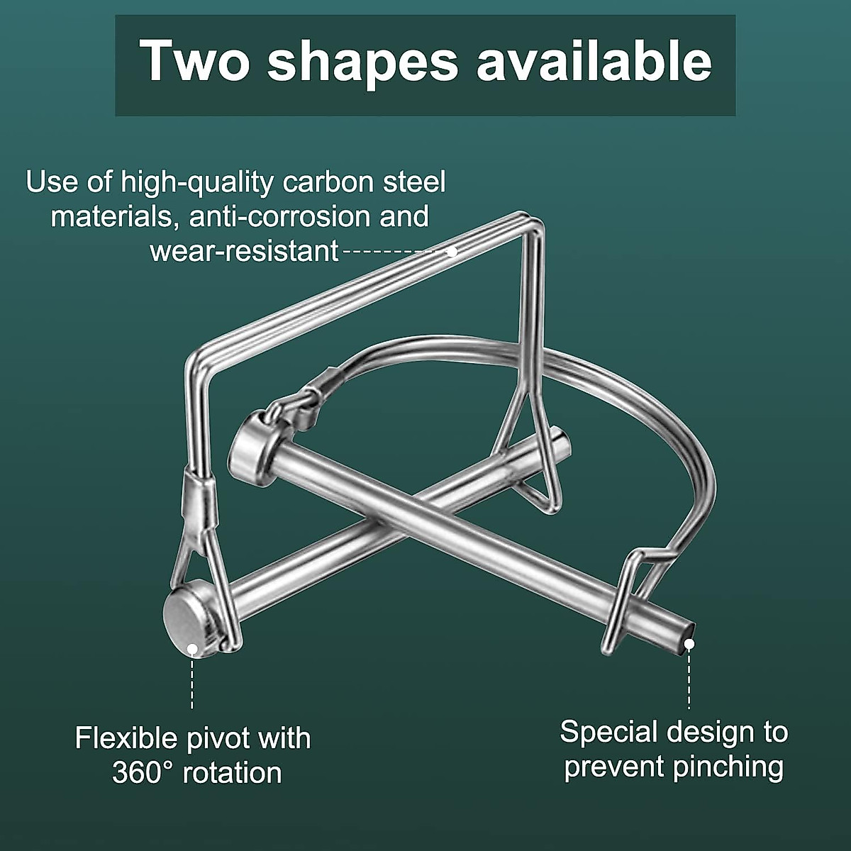 10 Pcs Shaft Locking Pin Safety Coupler Pin 1/4 Inch Diameter in 2 Shapes of Square and Arch for Farm Trailers Wagons Lawn Hitches and Garden (Silver)