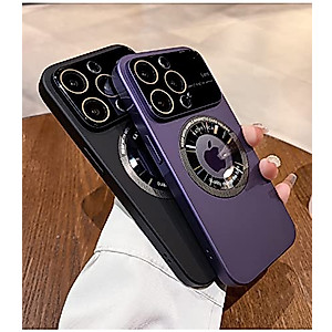 LOOBIVAL Magnetic for iPhone 14 Pro Case Logo View, Window Glass Lens Camera Protector,Compatible with Magsafe, Women Men Hard Shockproof Cases for iPhone 14Pro Slim Matte Cover 6.1 inch (Orange)