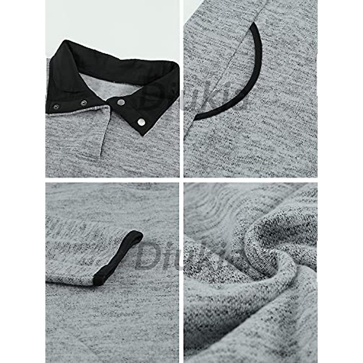 Diukia Sweatshirts Pullover Tops Womens 2022 Fall Cute Lightweight 1/4 Quarter Button V Neck Color Block Stand Collar Long Sleeve Pocket Pullover Sweatshirt for Ladies Teen Girls Juniors Gray L 12-14