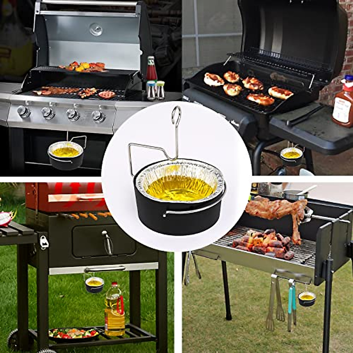 Hisencn Grease Cup with 15 Pack Aluminum Foil Drip Cups for Charbroil Grills, Grease Tray Cup for Masterbuilt 30-inch Propane Smoker and Kenmore Outdoor Grills with Clip