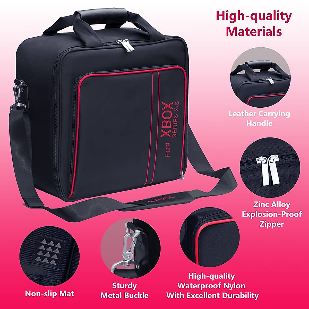 oamarando Carrying Case for XBOX ,Compatible with XBOX SERIES X/S, Travel Storage Bag for XBOX Controllers and Accessories,with Controller Protection Box (Black-Red)