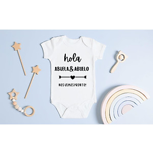 Generic Hola Abuela & Abuelo Nos Vemos Pronto Baby Bodysuit | Pregnancy Announcement Jumpsuit New to the Family (Size 0-3 Months), White