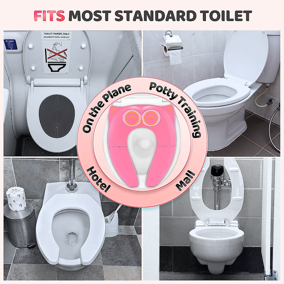 Gimars Portable Travel Potty Seat for Toddlers, Large Folding Travel Potty Seat For Kids Fits All Shape Toilet, Foldable Toilet Seat for Boys & Girls With 6 Non-Slip Silicone Pad, Free Carry Bag, Pink