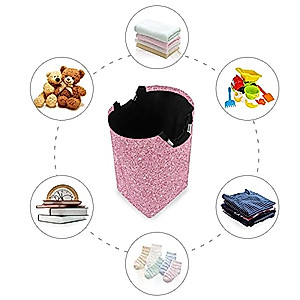 xigua Pink Glitter Texture Laundry Basket Large Laundry Hamper Foldable Dirty Clothes Toys Organizer Bag with Handles for Bathroom,Bedroom,College Dorm,Kids Room