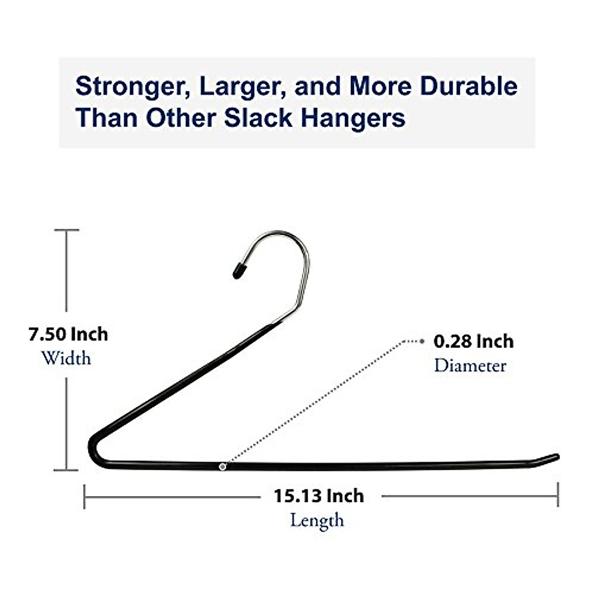 TESS Premium 12 Pack Slack Pant Hangers Trousers Jean Hangers, Heavy Duty, Anti-Rust Open Ended Pants, Easy Slide, Pants Organizers, Non-Slip Chrome and Black Friction