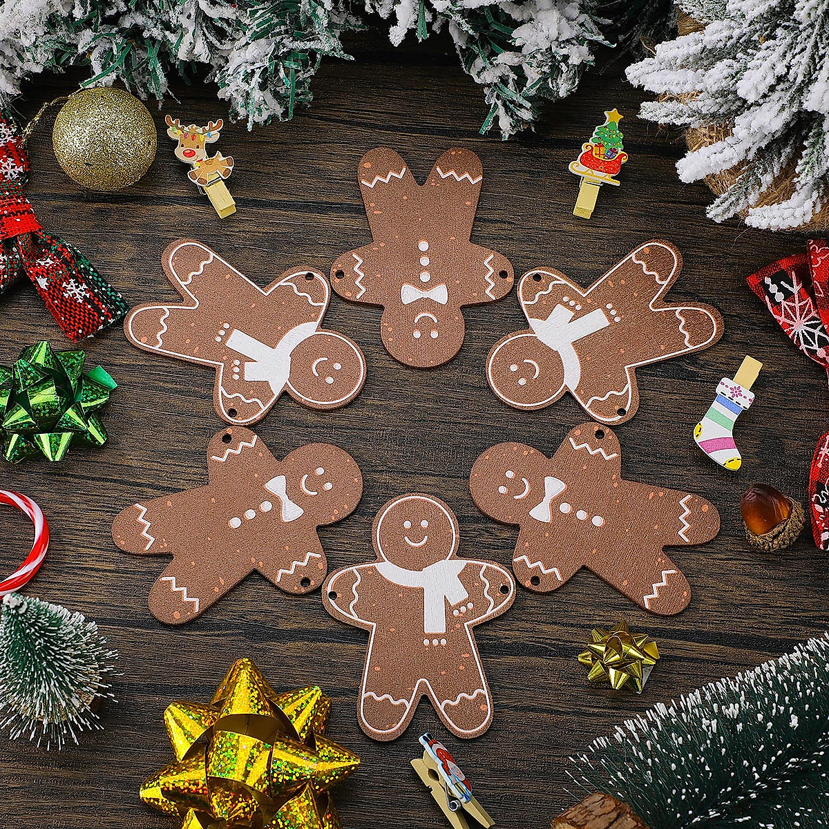Jetec 2 Pieces Christmas Gingerbread Man Banner Cute Gingerbread Garland Decorations Wooden Christmas Bunting Banner Hanging Gingerbread Man Banner for Home, 6.6 Ft Each