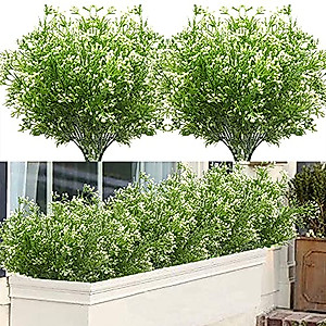 Outdoor Artificial Plants & Flowers Fake Outdoor Plants Artificial Shrubs for Outdoors Plastic Floral Arrangements Artificial with Vase (8 Pcs/White)
