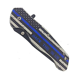 Falcon Back the Blue 8" Thin Blue Line Folding Pocket Knife 440 Stainless Coated Steel Blade and Handle for Collections & Gifts (KS1628BL)