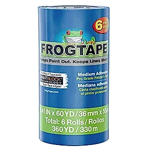 FROGTAPE 242750 Pro Painter's Tape with PAINTBLOCK, 1. 41-Inch x 60-Yards, Blue, 6 Rolls