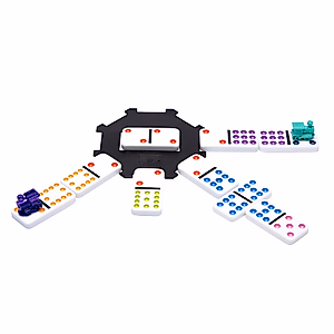 Mexican Train Dominoes - Beautiful Color Dot Double 12 Dominoes Set - Includes Train Markers and Hub by Pressman Multi Color, 5"