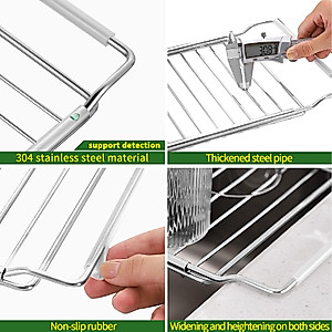 susunnus Stainless Steel Telescopic Kitchen Sink Storage Rack Caddy Sponge Holder Expandable Over The Sink Rack Organizer 4.72" x 16.14" x 0.78"