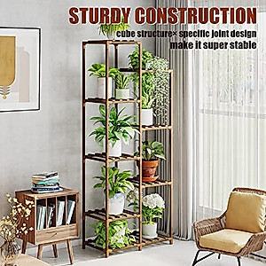 Bamworld Tall Plant Stand for Indoor Plants Outdoor Corner Plant Shelf Flower Stands for Living Room Balcony and Garden (9 pots)