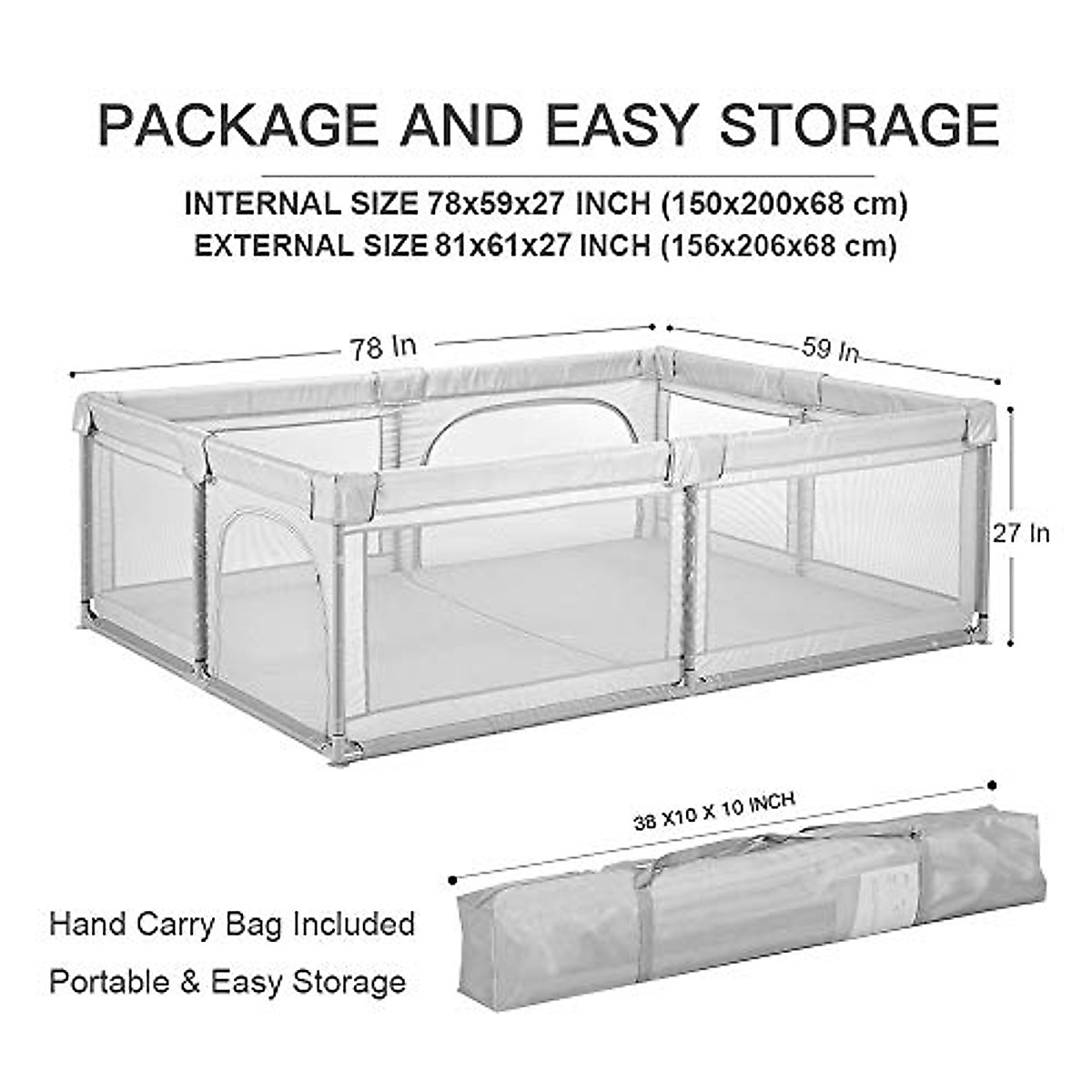 Baby Playpen,Kids Large Playard,Indoor & Outdoor Kids Activity Center,Playpen for Babies,Infant Safety Gates,Sturdy Play Yard for Toddler,Children's Fences Packable & Portable 81x61 (Grey)